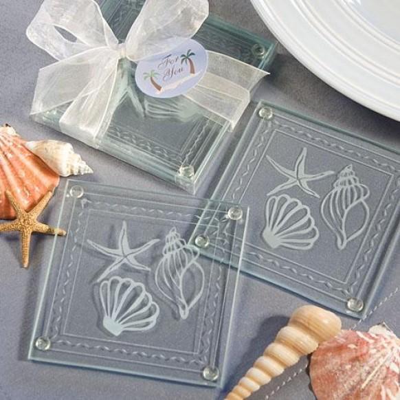 Beach Themed Glass Coaster Favors Wedding Favors #1180935 - Weddbook